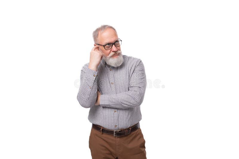 Well Groomed 60s Middle Aged Gray Haired Retired Man With A Mustache