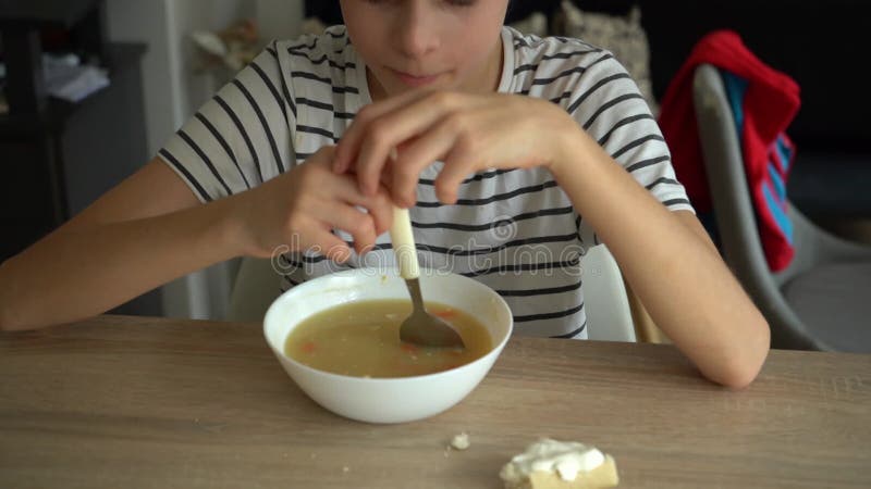 11 Year Old Girl is Eating Soup Stock Footage - Video of indoor, child ...