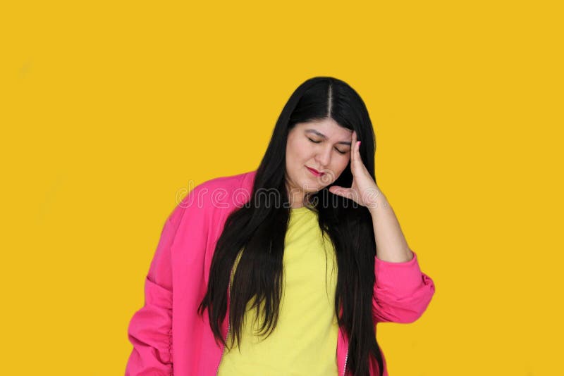 30 Year Old Woman Suffers From Migraine Headache Due To Stress And Depression Stock Image