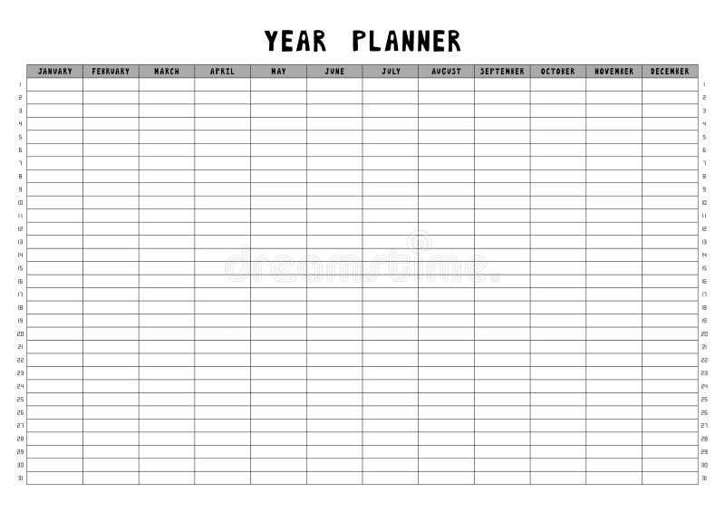 Year Planner Calendar Template for Notes Stock Illustration ...