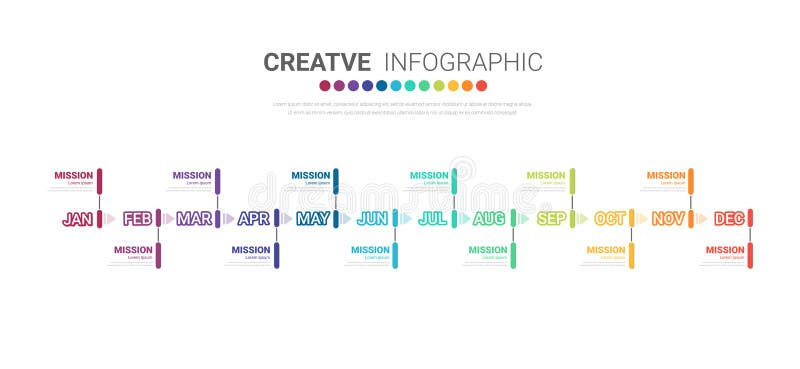 Year Planner, 12 Months, 1 Year, Timeline Infographics Design Vector ...