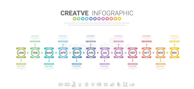 Year Planner, 12 Months, 1 Year, Timeline Infographics Design Vector ...