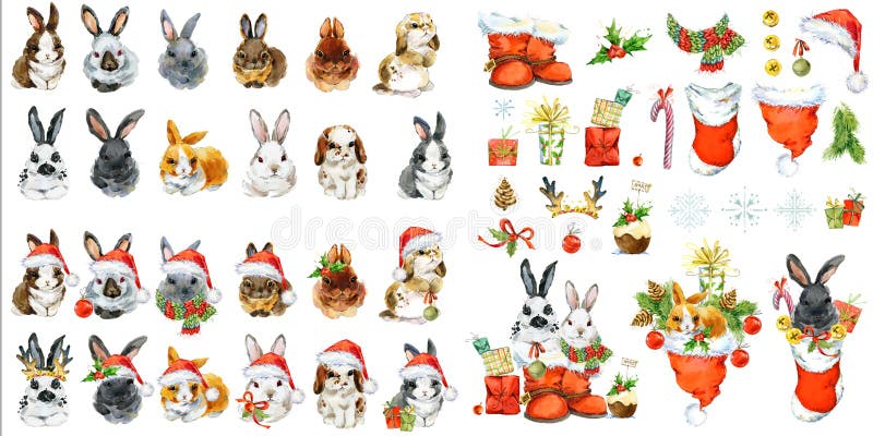 Year of the Rabbit. Collection Cute Bunny with New Year Decoration ...