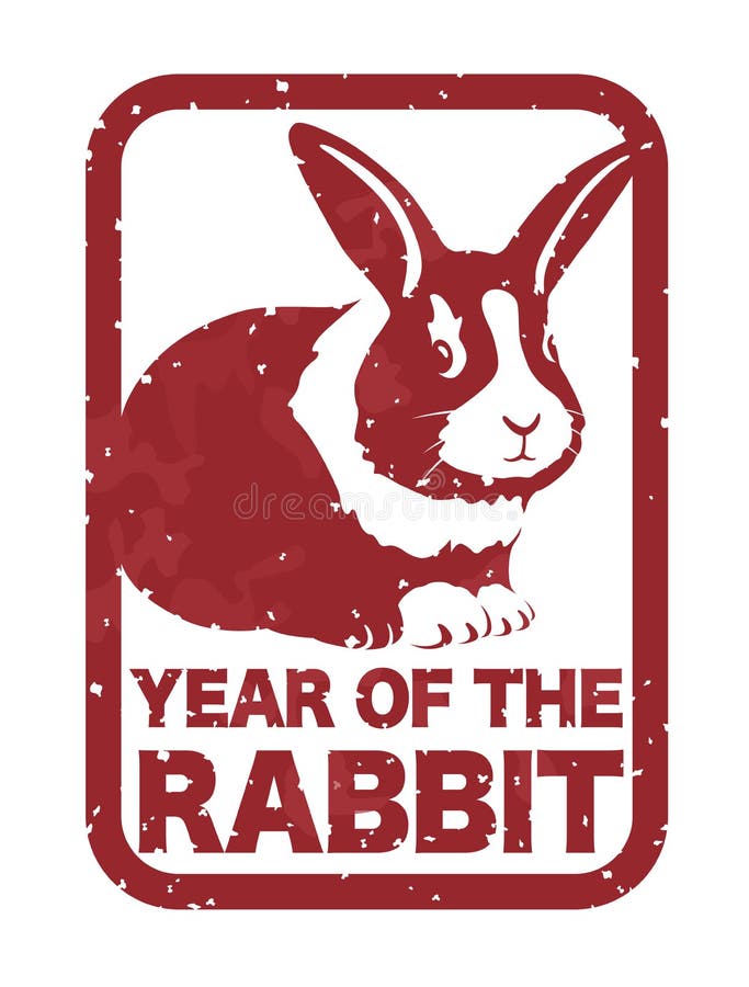 Year of the Rabbit Vector New Year’s Greeting Stamp Isolated on a White ...