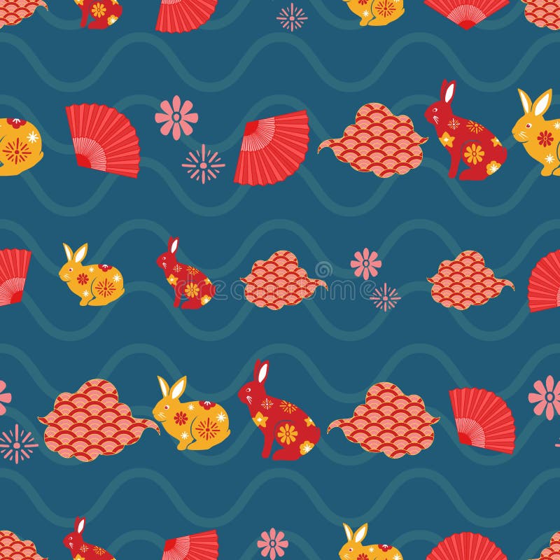 Year of the Rabbit 2023 Seamless Pattern Vector Illustration Stock ...