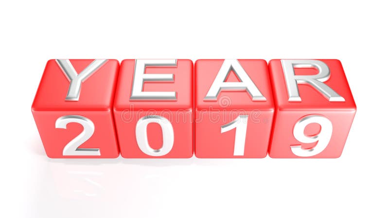 YEAR 2019 Red Cubes Banner - 3D Rendering Stock Illustration ...