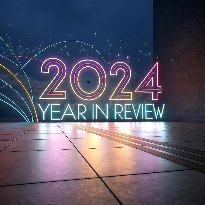 2024 Year in Review Abstract Art with Glowing Colorful Numbers and ...