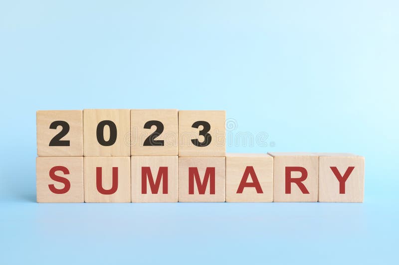 Year 2023 Review and Summary Concept. Wooden Blocks in Blue Background ...