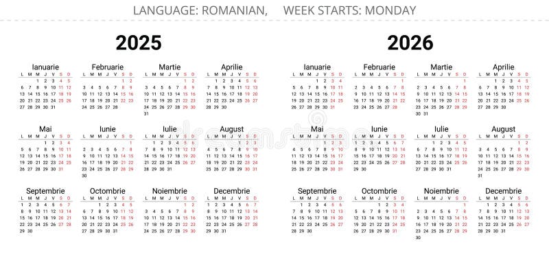2025 and 2026 Year Romanian Calendars. Vector Illustration Romania and ...