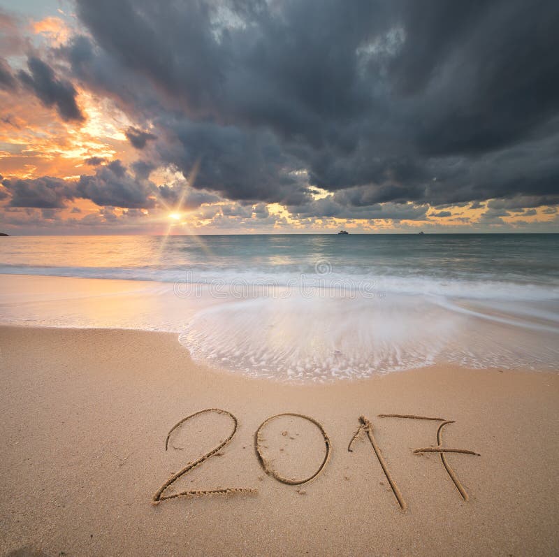 2017 Year on Sandy Beach with Sea Bubbles Stock Photo - Image of text ...