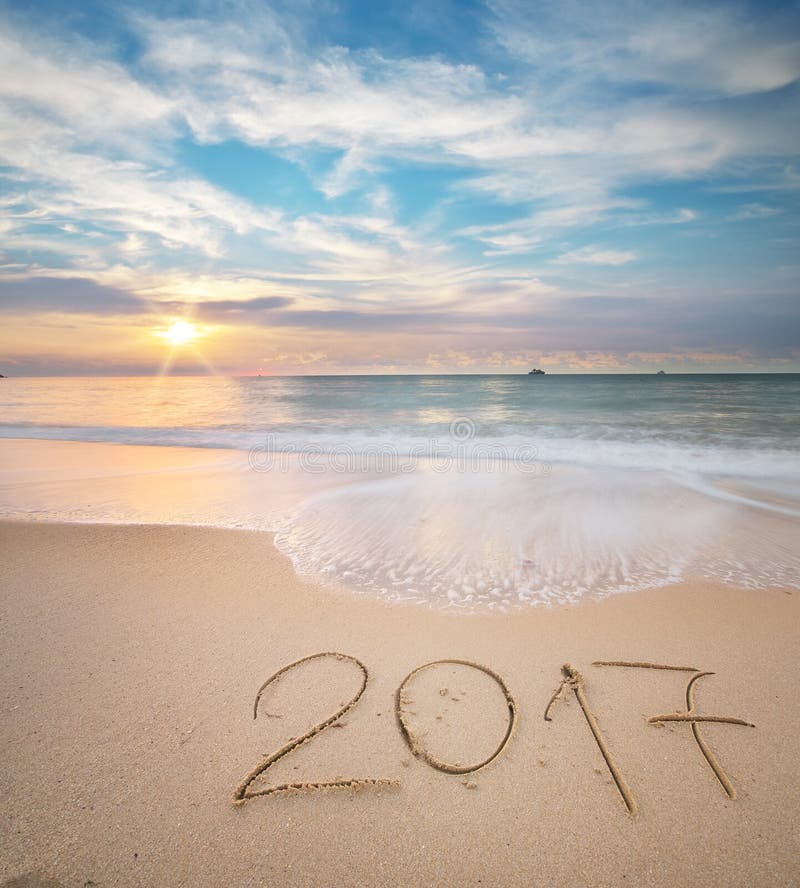 2017 Year on Sandy Beach with Sea Bubbles Stock Photo - Image of text ...