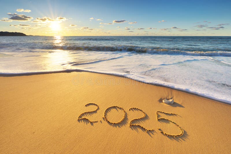 2025 Year on the Sea Shore during Sunset Stock Photo - Image of wave ...
