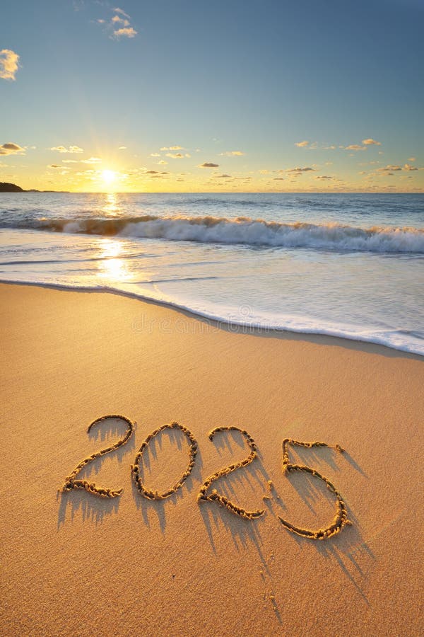 2025 Year on the Sea Shore during Sunset Stock Image - Image of ...