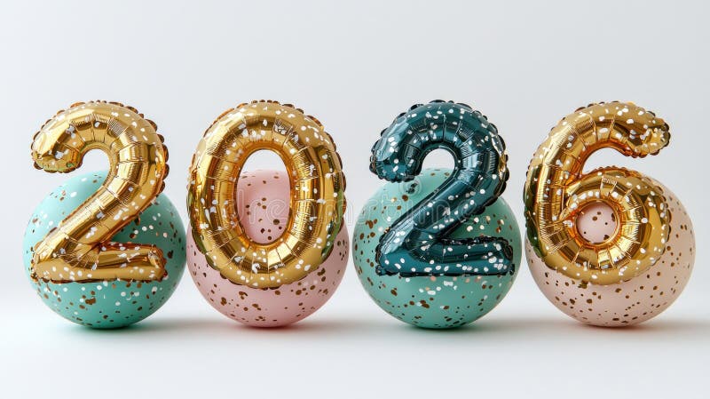 New Year 2026 Celebration with Balloon Numbers Stock Illustration ...