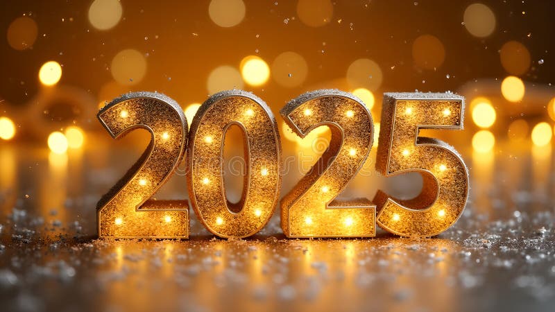 Year 2025 Sign with Lights and Bokeh. Concept of New Year, Celebration ...