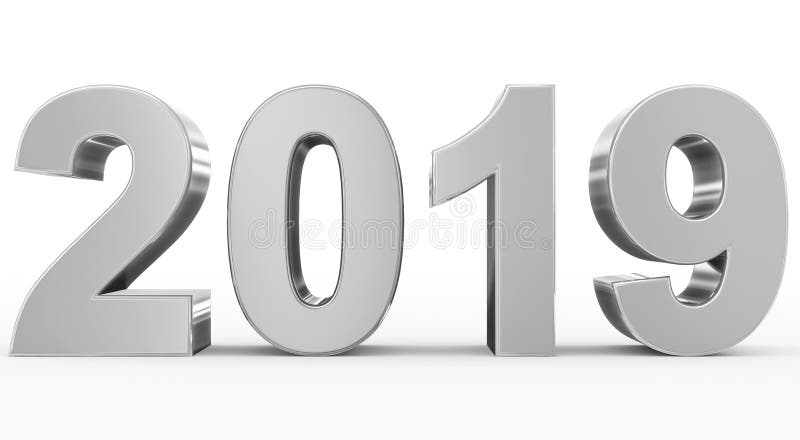 Year 2019 Silver 3d Numbers Isolated on White Stock Illustration ...