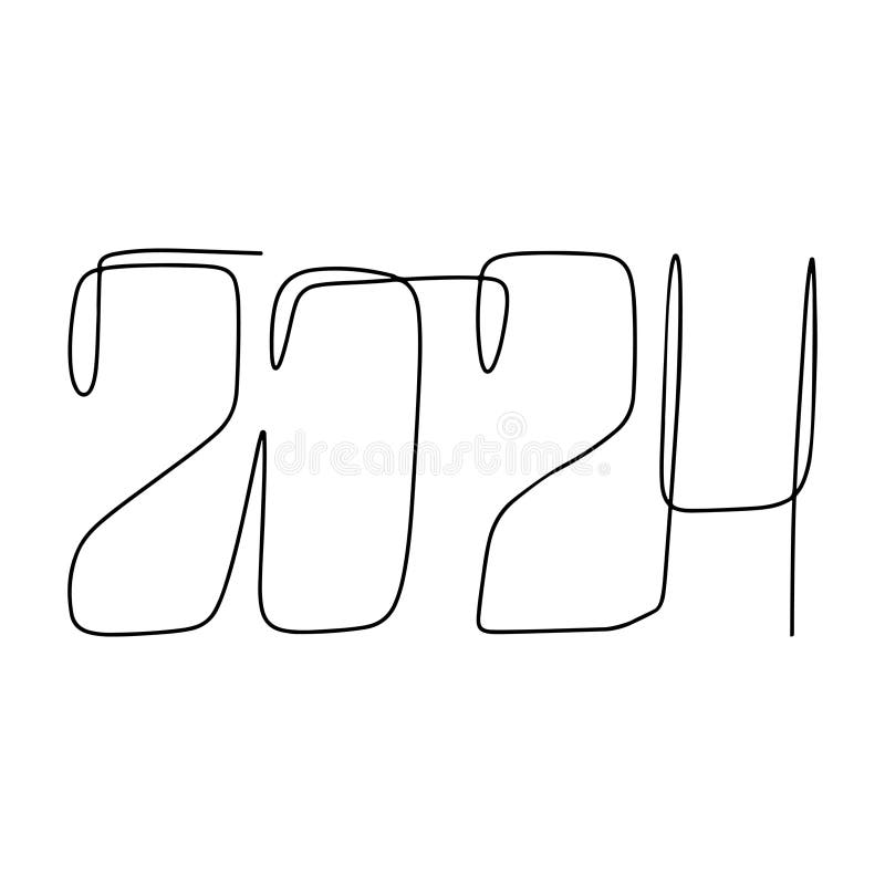 2024 Year in Single Line Style. One Continuous Line Drawing. Vector ...