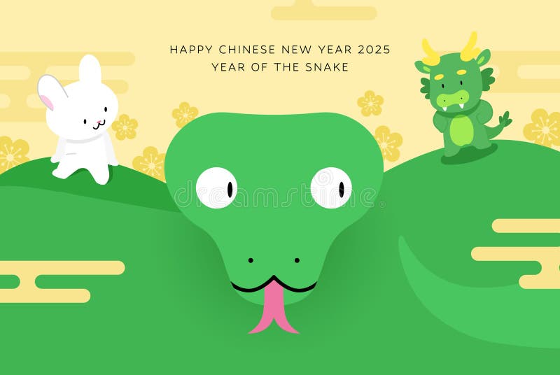 Year of the Snake Card with Bunny and Dragon Stock Vector ...