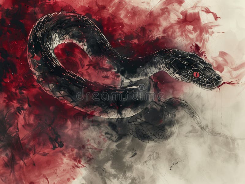 Year of the Snake Greetings, Snake Traditional, Chinese Ink ...