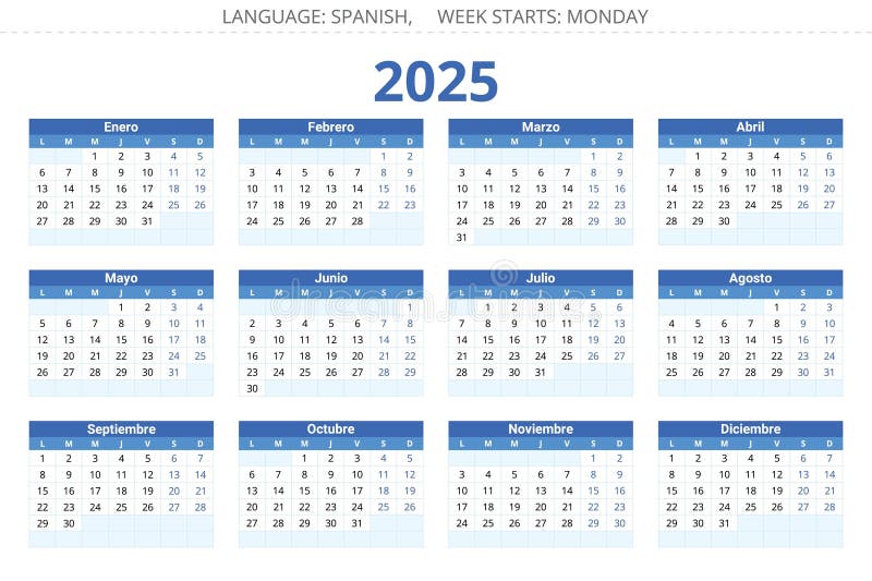 2025 Year Spanish Calendar. Printable Vector Illustration for Spain ...