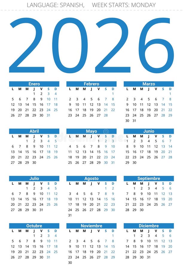 2026 Year Spanish Calendar. Vector Illustration for Spain - Calendario ...