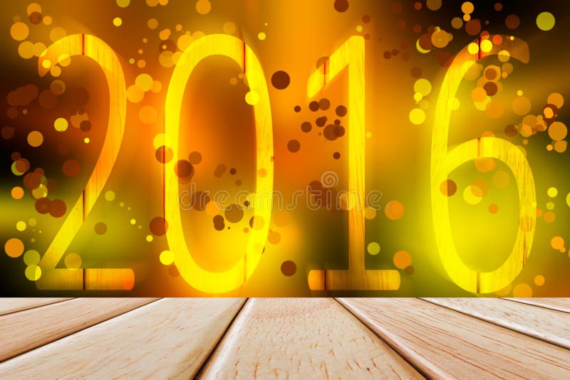 2016 Year with Sparkling Bokeh Wall and Wooden Floor Stock Image ...
