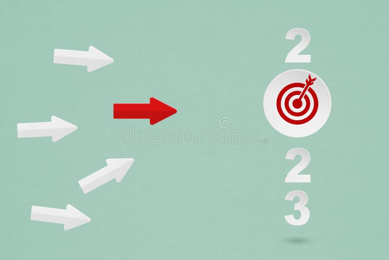 2023 Year with Target Dartboard Paper Cut and Leading Red Arrow for ... 2023 Year with Target Dartboard Paper Cut and Leading Red Arrow for ...
