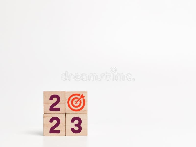 Year 2023 with Target Icon on Wooden Cubes. Stock Illustration ...
