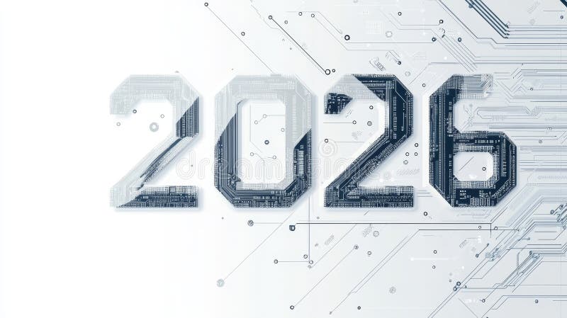 2026 Year in Technology. Futuristic Concept with Circuit Board Pattern ...