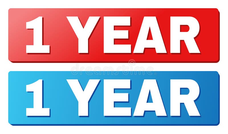 1 YEAR Text on Blue and Red Rectangle Buttons Stock Vector ...