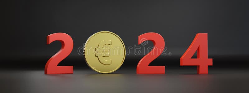 Year 2024 in Three Dimensions with a Euro Coin. New Year Concept Stock ...