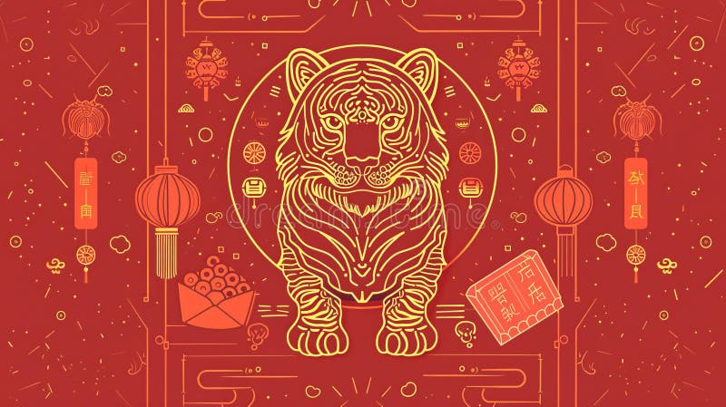 The Year of the Tiger Elements. Outline Illustration of the Tiger ...