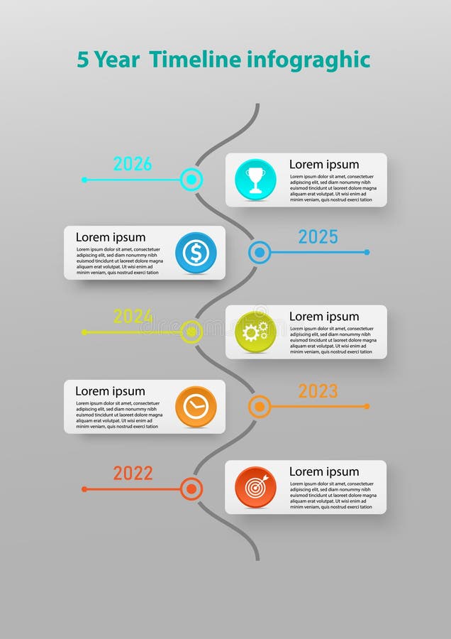5 Year Timeline Project Infographic Multi Colored Circle Podium ...