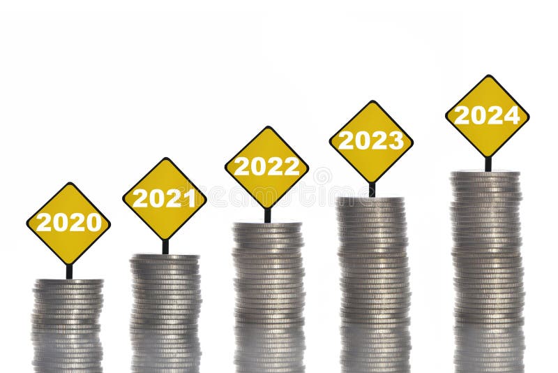 Year 2020 To 2024 on Stack of Coins on White Background Stock Photo ...