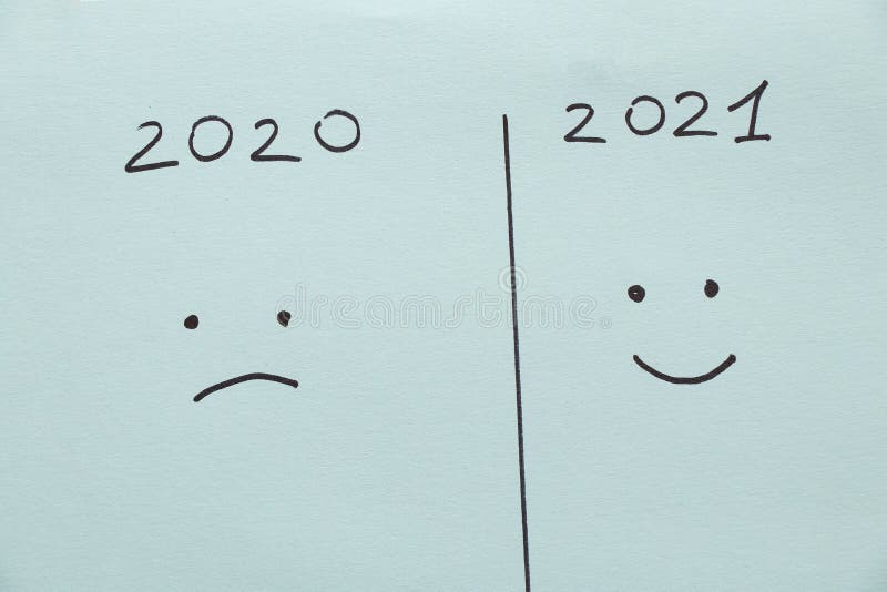Year 2020 and Under it a Sad Smile and Year 2021 and Under it a ...
