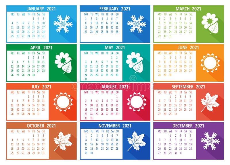 2021 Year Vector Calendar. Week Starts on Monday Template Stock ...