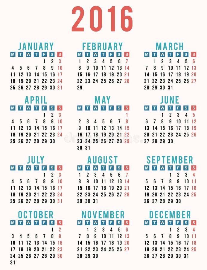 Year 2016 vintage calendar stock vector. Illustration of retro - 63440222