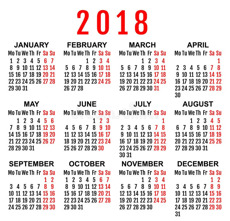 2018 Year Wall Calendar Grid Template Stock Vector - Illustration of ...