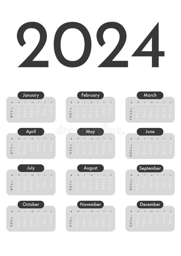 2024 Year Wall Calendar. Week Starts on Sunday. Calender Template A3 ...