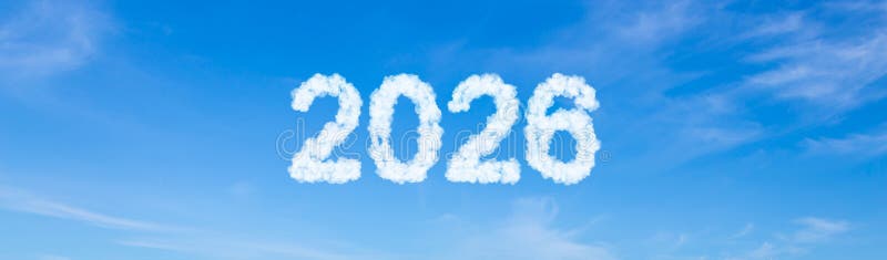 Year 2026 Word Made of Clouds on Blue Sky Background Stock Image ...