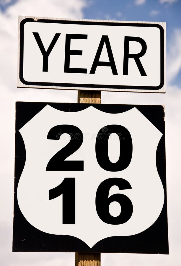 Year 2016 Written on Roadsign Stock Image - Image of close, celebration ...