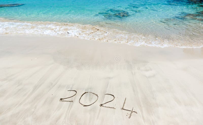 The Year 2024 Written in the Sand at the Beach Stock Image - Image of ...