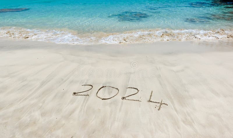 The Year 2024 Written in the Sand at the Beach Stock Image - Image of ...
