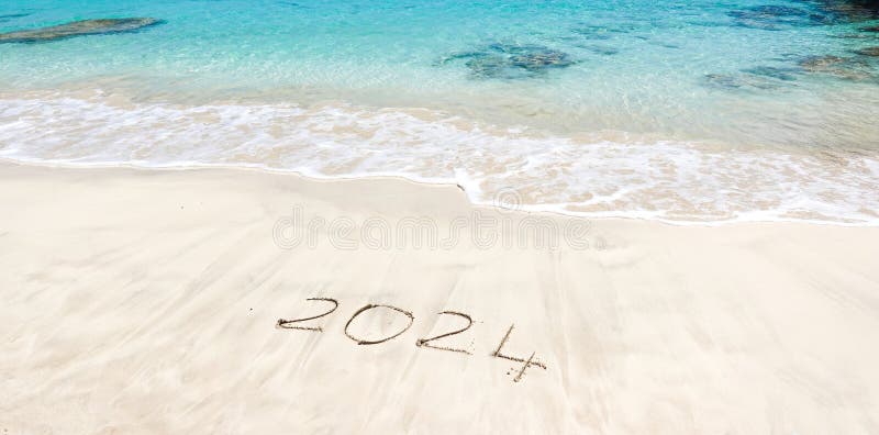 The Year 2024 Written in the Sand at the Beach Stock Image - Image of ...