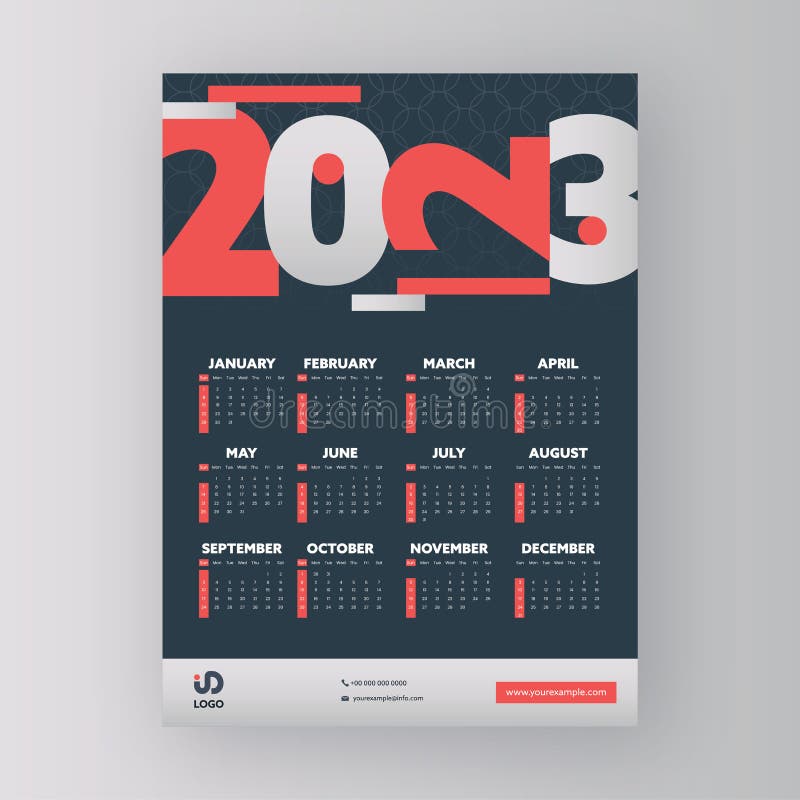 2023 Yearly Wall Calendar Template or Flyer Layout with Copy Space ...