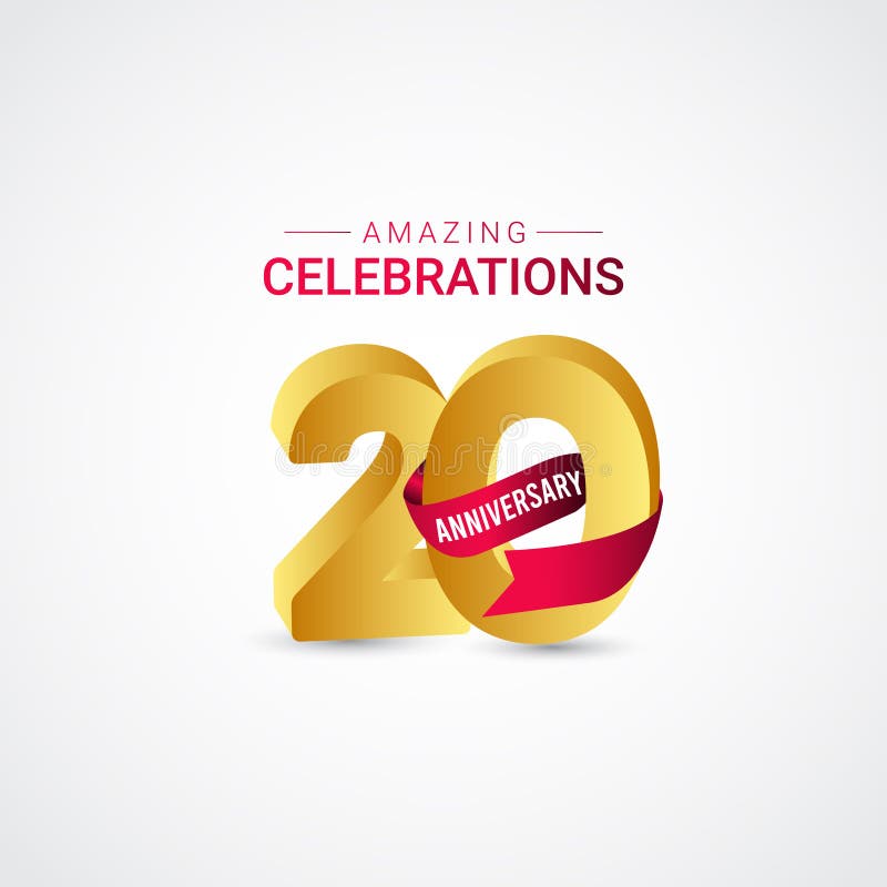 20 Years Anniversary Amazing Celebration Gold Vector Template Design ...
