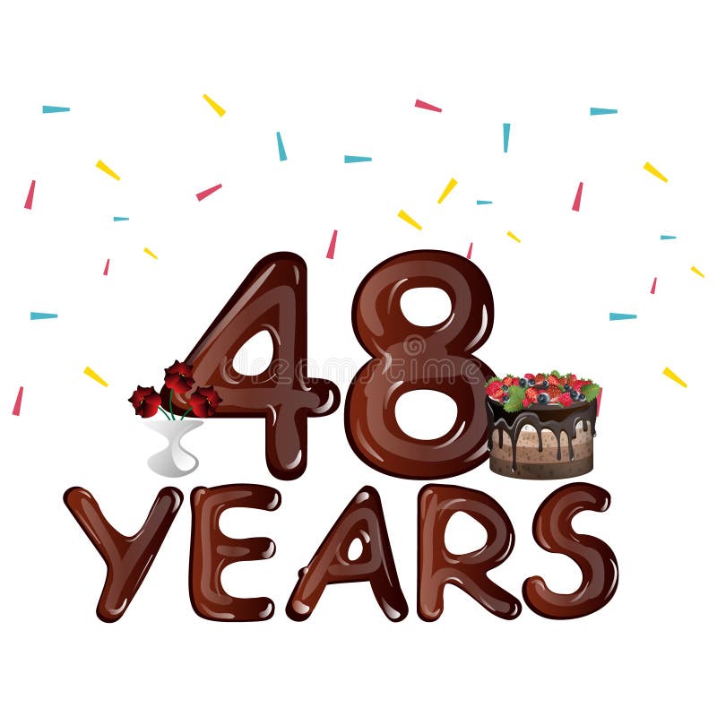 48 Years Anniversary Celebration with Flowers and Cake Stock Vector ...