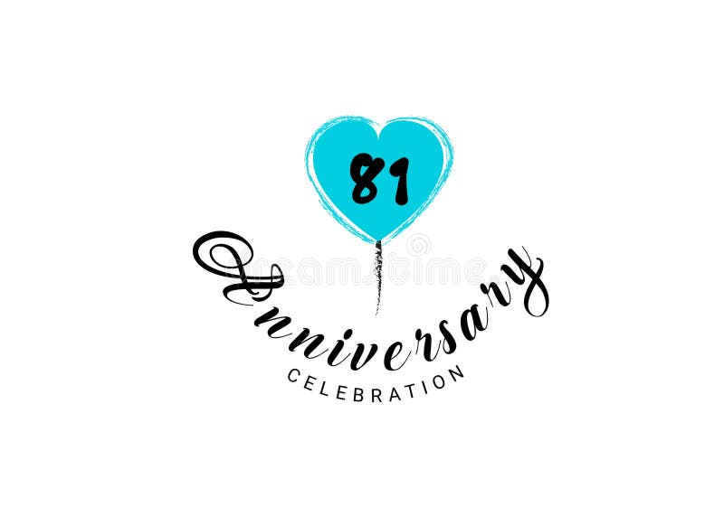 81 Years Anniversary Celebration Logo With Blue Heart Vector 81 Number