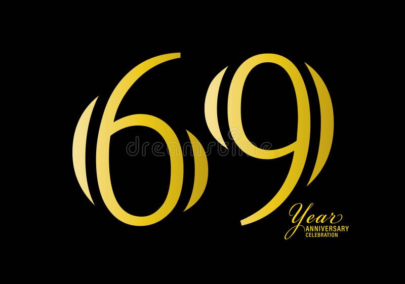 69 Years Anniversary Celebration Logotype Gold Color Vector 69th