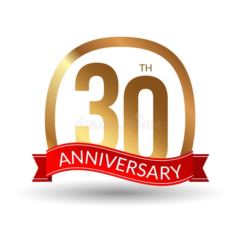 30 Years Anniversary Experience Gold Label with Blue Ribbon, Vector ...